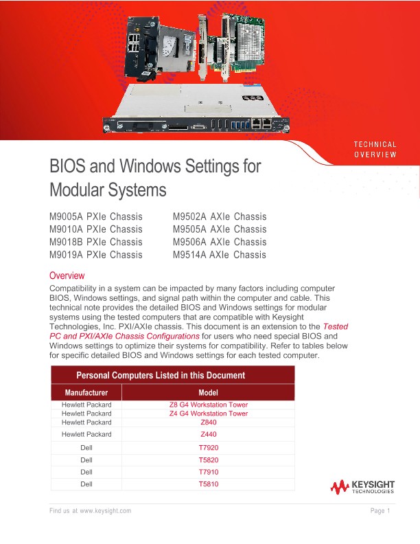 BIOS and Windows Settings for Modular Systems PDF Asset Page | Keysight